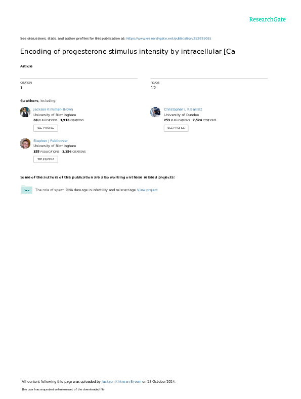 (PDF) Encoding of progesterone stimulus intensity by intracellular [Ca2 ...