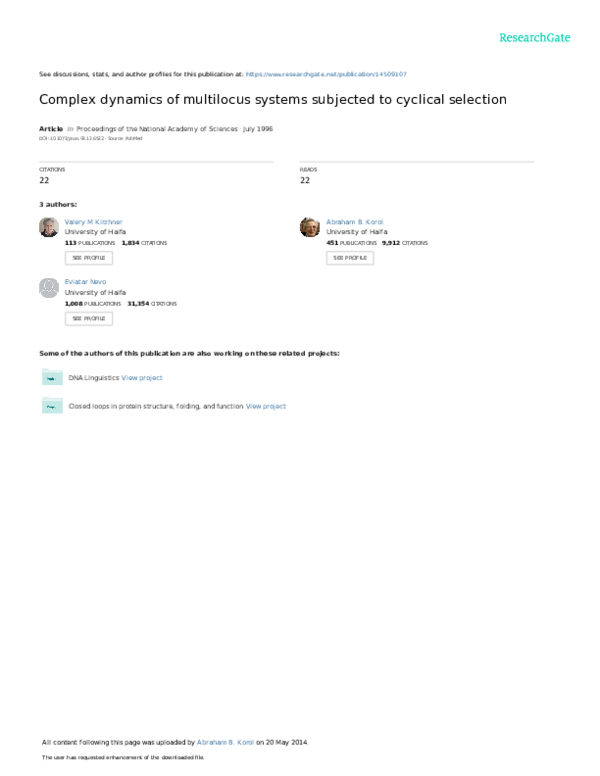 (PDF) Complex dynamics of multilocus systems subjected to cyclical ...