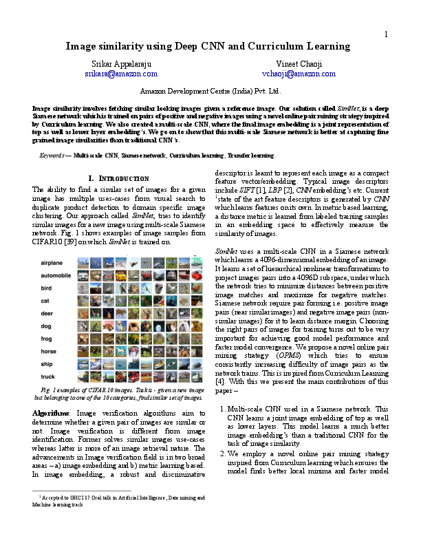 Pdf Image Similarity Using Deep Cnn And Curriculum Learning