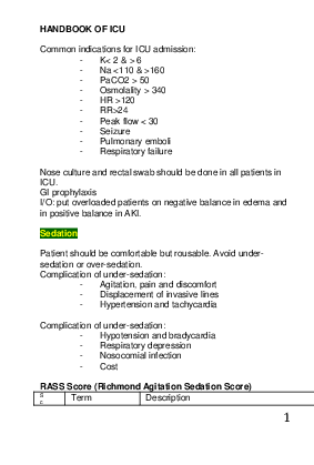 (DOC) HANDBOOK OF ICU Common indications for ICU admission