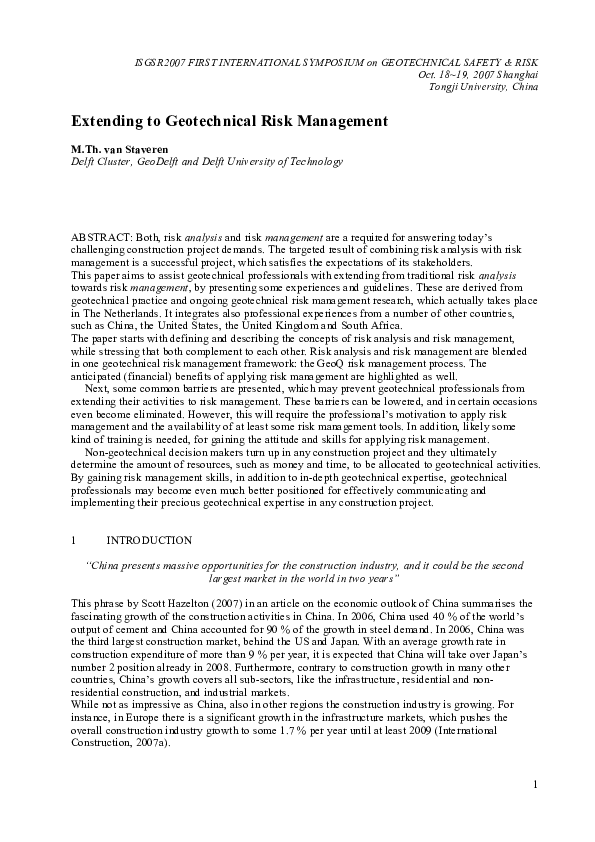 (PDF) Extending to Geotechnical Risk Management