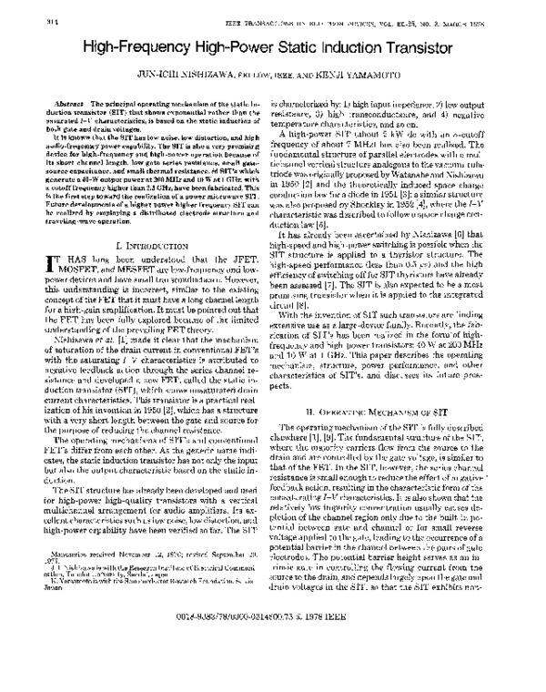 (PDF) High-Frequency High-Power Static Induction Transistor