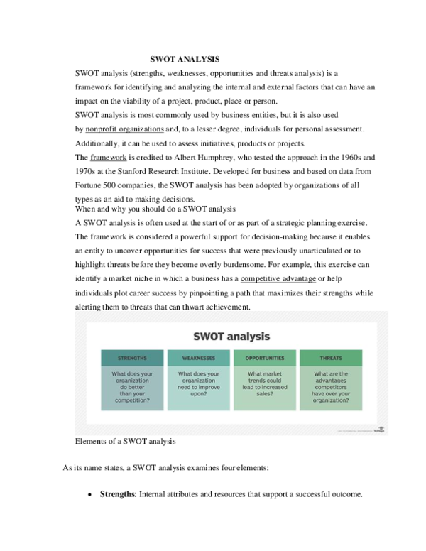 (DOC) SWOT ANALYSIS