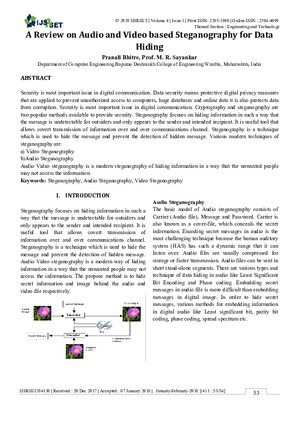 (PDF) A Review on Audio and Video based Steganography for Data Hiding
