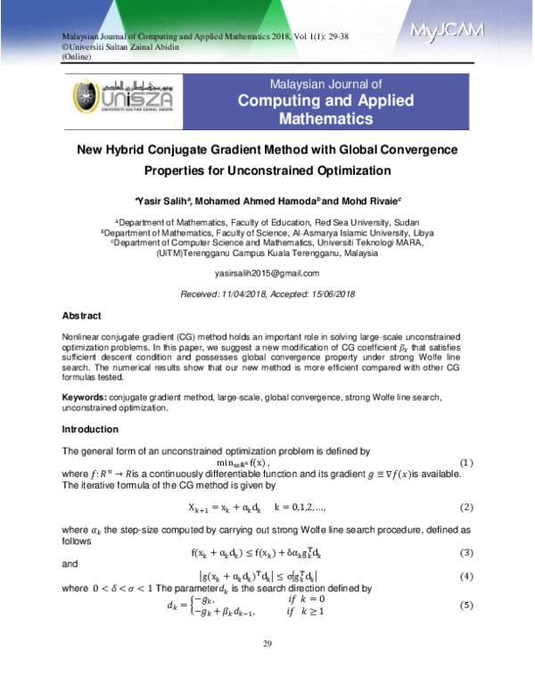 Pdf New Hybrid Conjugate Gradient Method With Global Convergence Properties For Unconstrained