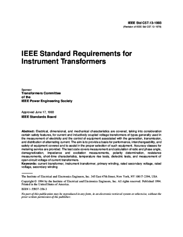 (PDF) IEEE Standard Requirements for Instrument Transformers IEEE Standards Board