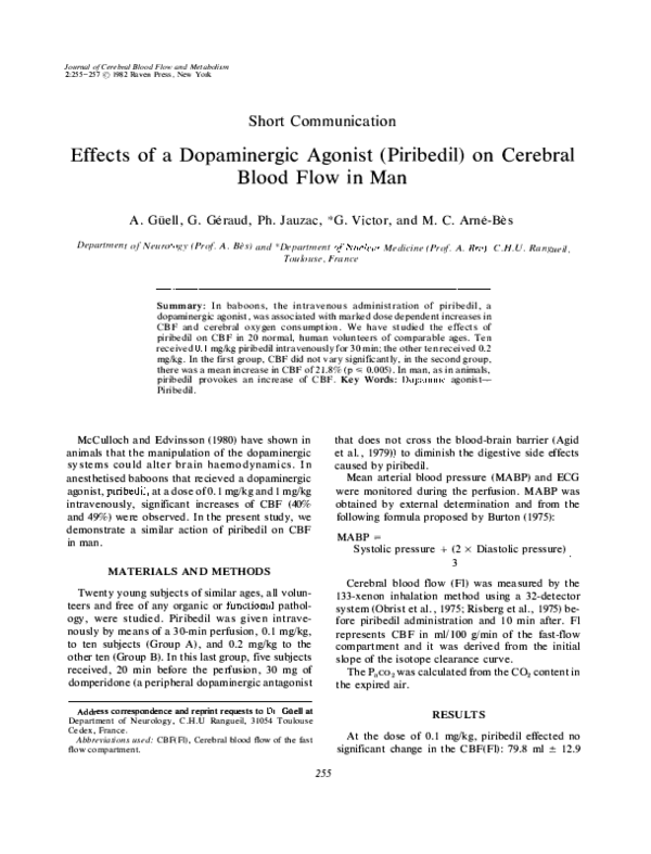 (PDF) Effects of a Dopaminergic Agonist (Piribedil) on Cerebral Blood ...