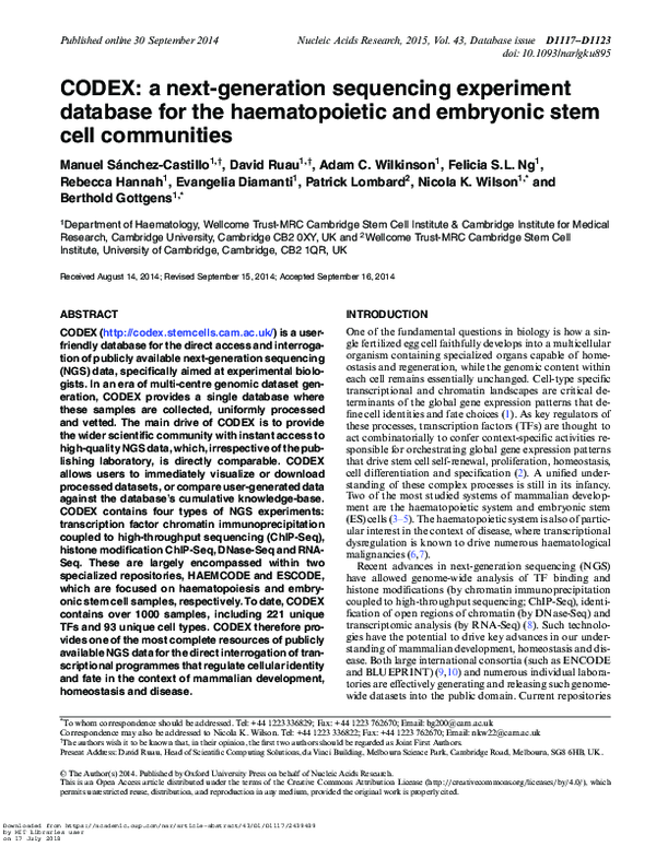 (PDF) CODEX: a next-generation sequencing experiment database for the ...