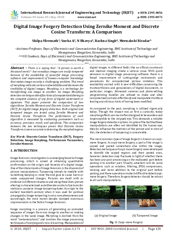(PDF) Digital Image Forgery Detection Using Zernike Moment and Discrete Cosine Transform: A ...