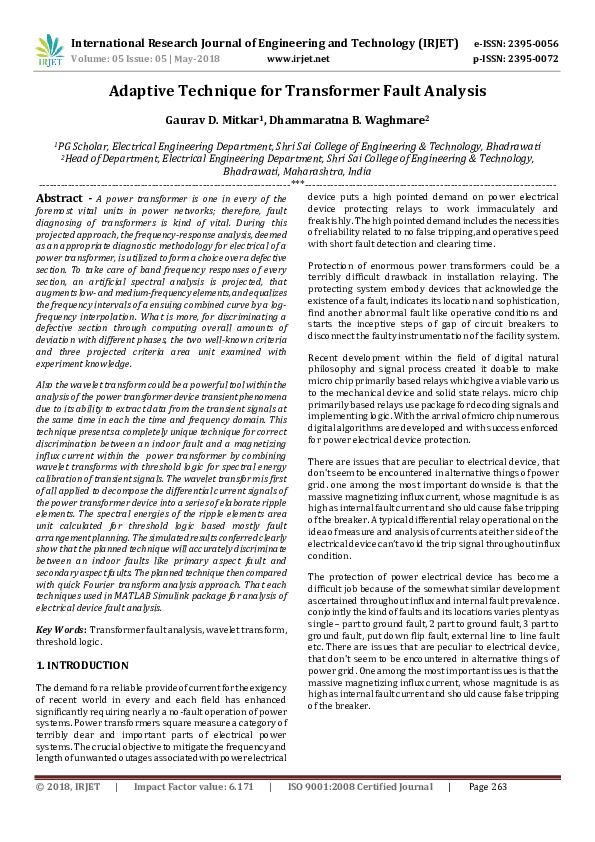(PDF) Adaptive Technique for Transformer Fault Analysis