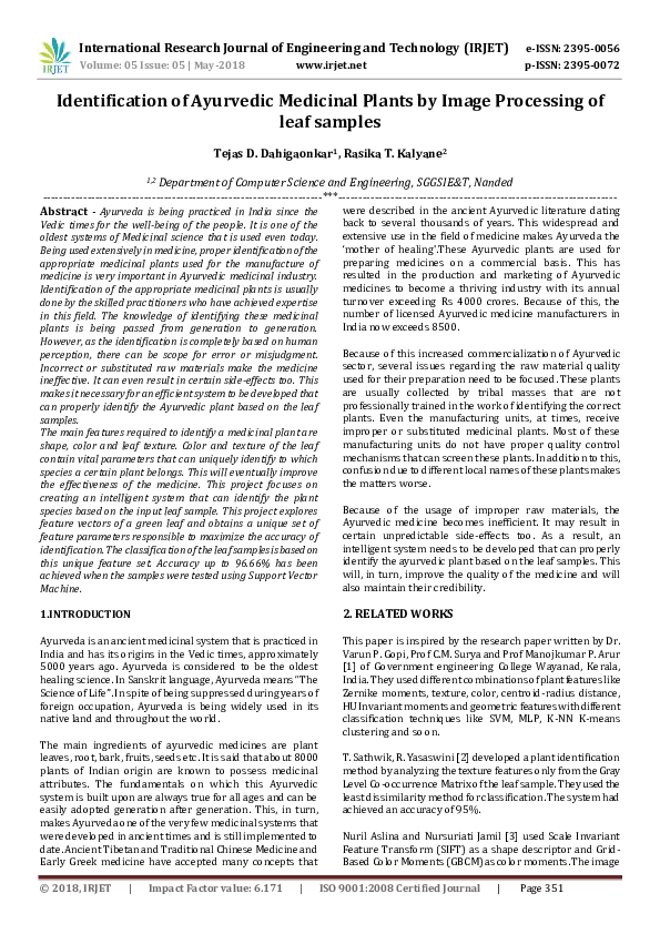 (PDF) Identification of Ayurvedic Medicinal Plants by Image Processing ...