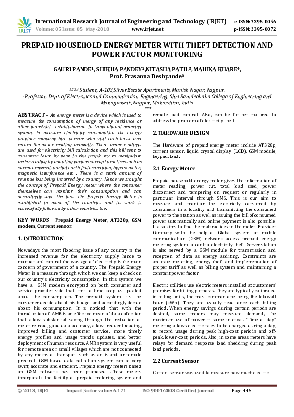 (PDF) PREPAID HOUSEHOLD ENERGY METER WITH THEFT DETECTION AND POWER ...