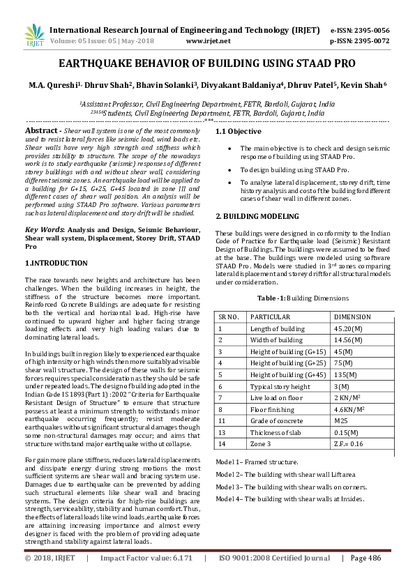 (PDF) EARTHQUAKE BEHAVIOR OF BUILDING USING STAAD PRO | IRJET Journal ...