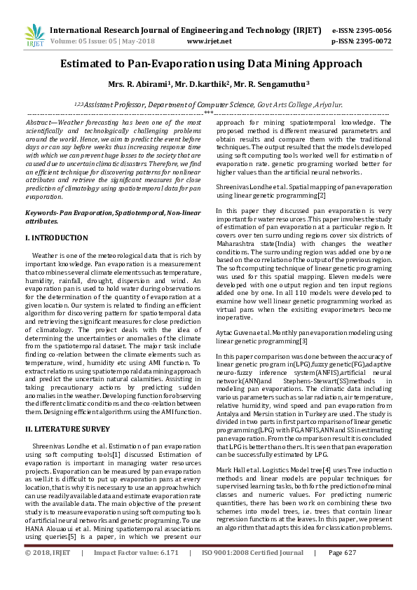 (PDF) Estimated to Pan-Evaporation using Data Mining Approach | IRJET ...