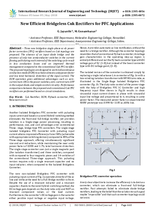 (PDF) IRJET- New Efficient Bridgeless Cuk Rectifiers for PFC Applications