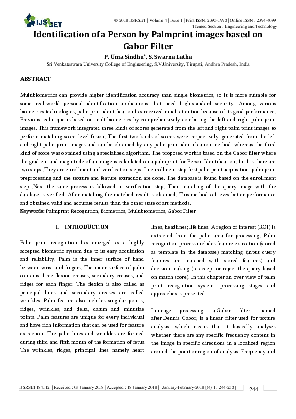 Pdf Identification Of A Person By Palmprint Images Based On Gabor Filter