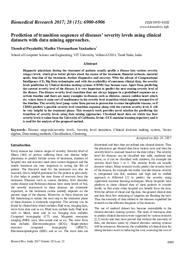 (PDF) Prediction of transition sequence of diseases’ severity levels using clinical datasets ...
