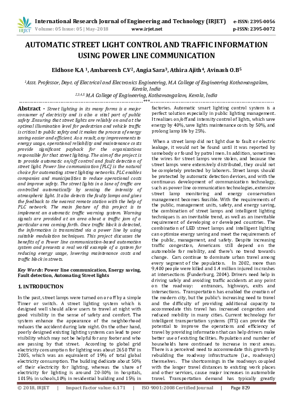 (PDF) AUTOMATIC STREET LIGHT CONTROL AND TRAFFIC INFORMATION USING POWER LINE COMMUNICATION