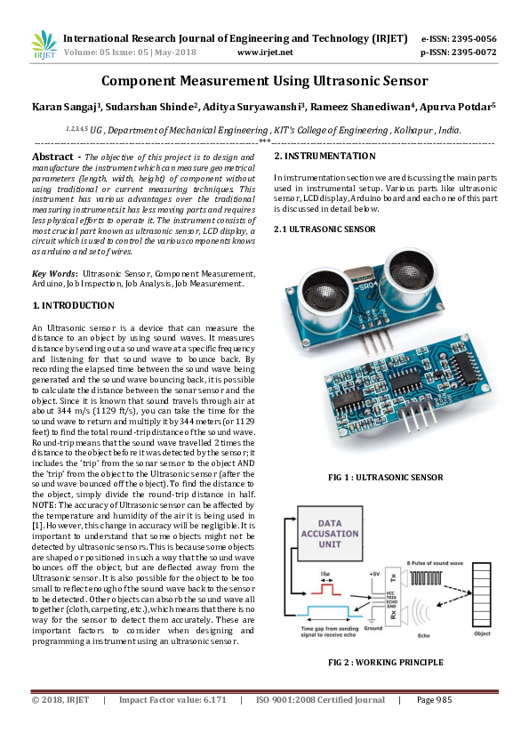 (PDF) IRJET- Component Measurement Using Ultrasonic Sensor