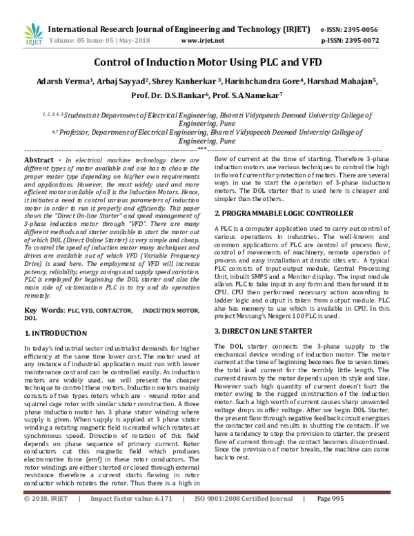 Pdf Irjet Control Of Induction Motor Using Plc And Vfd