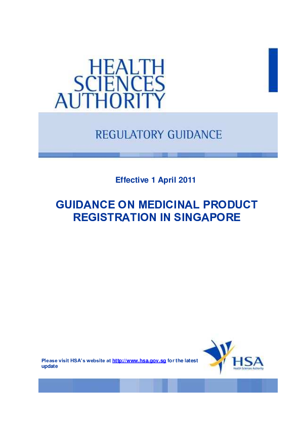 (PDF) GUIDANCE ON MEDICINAL PRODUCT REGISTRATION IN SINGAPORE