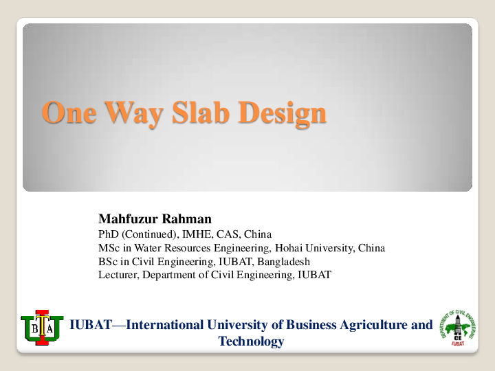 (PDF) One Way Slab Design