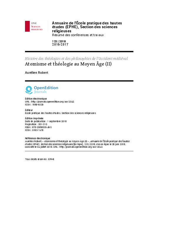 (PDF) Atomisme et théologie au Moyen Âge (II)