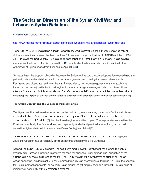 (PDF) The Sectarian Dimension of the Syrian Civil War and Lebanese ...
