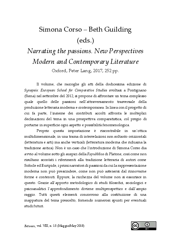 (PDF) Simona Corso – Beth Guilding (eds.), Narrating the passions. New ...