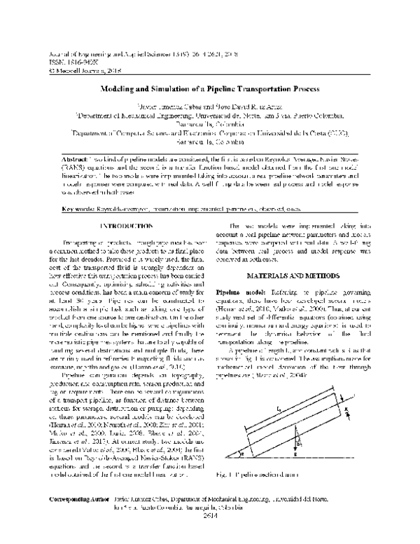 Pdf Modeling And Simulation Of A Pipeline Transportation Process