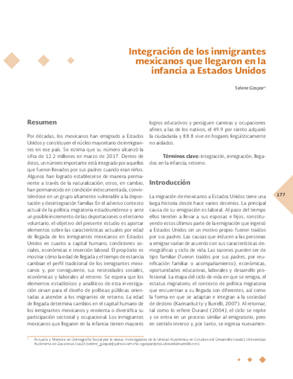 (PDF) Selene Gaspar Olvera (2018). Integración de los inmigrantes ...
