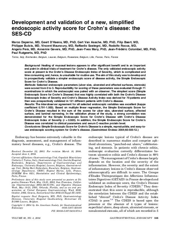 (PDF) Development and validation of a new, simplified endoscopic ...