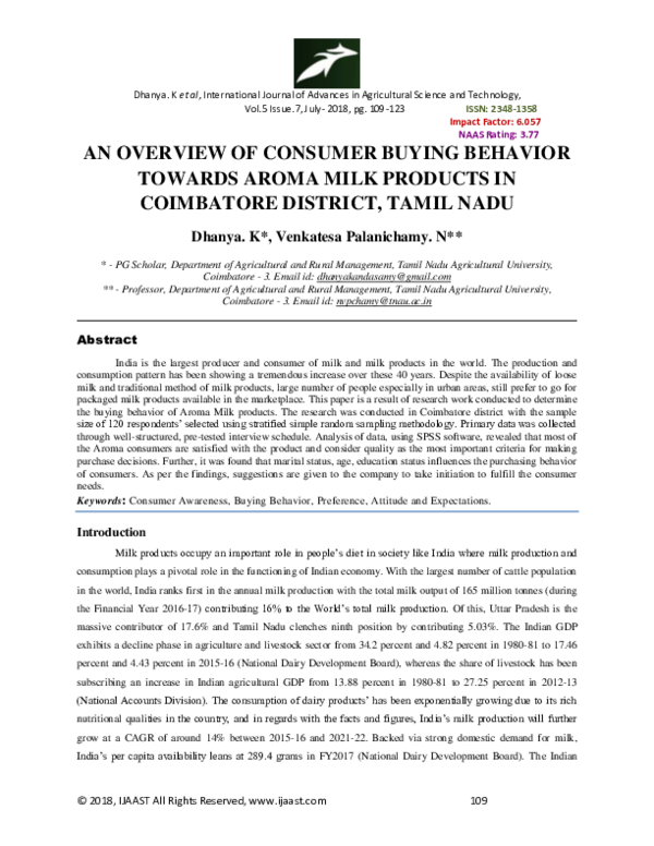 (PDF) AN OVERVIEW OF CONSUMER BUYING BEHAVIOR TOWARDS AROMA MILK ...