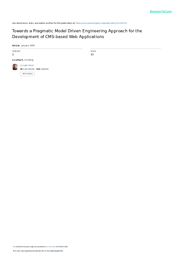 Pdf Towards A Pragmatic Model Driven Engineering Approach For The Development Of Cms Based Web