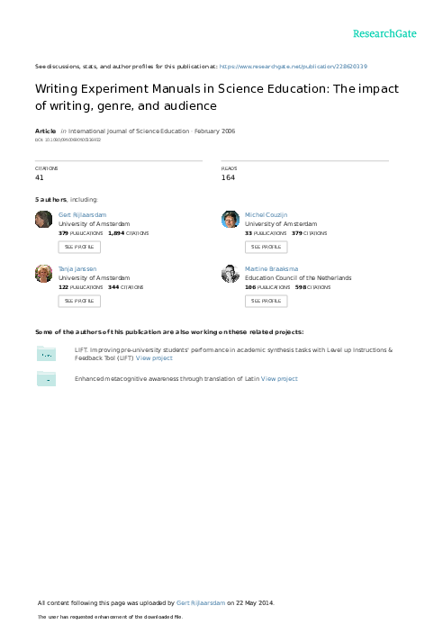 (PDF) Writing Experiment Manuals in Science Education: The impact of ...