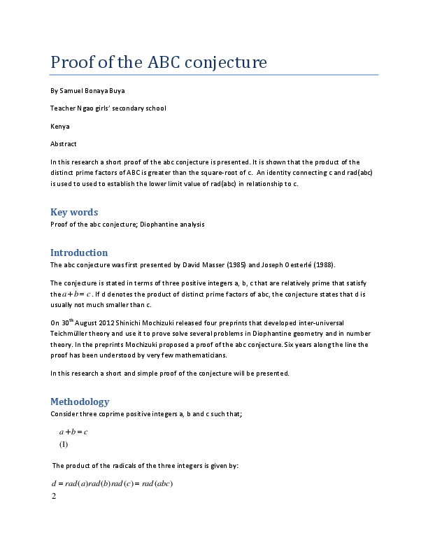 (PDF) Proof of the ABC conjecture