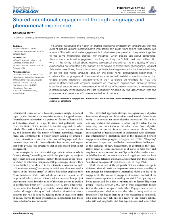 (PDF) Shared intentional engagement through language and phenomenal ...