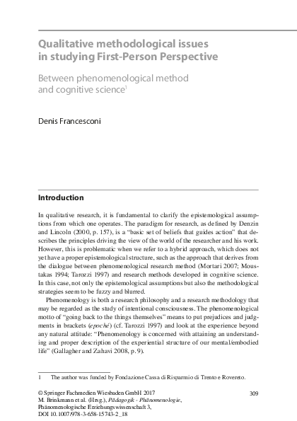 (PDF) Qualitative methodological issues in studying First-Person Perspective. Between ...