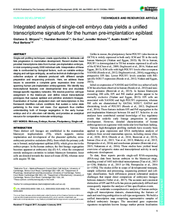 (PDF) Integrated analysis of single-cell embryo data yields a unified transcriptome signature ...