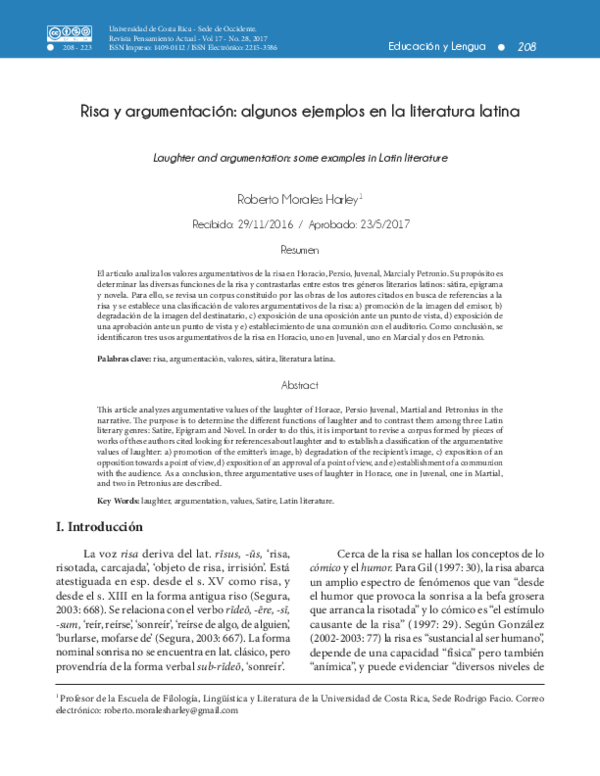 (PDF) Risa y argumentación. Algunos ejemplos en la literatura latina | Roberto Morales Harley ...