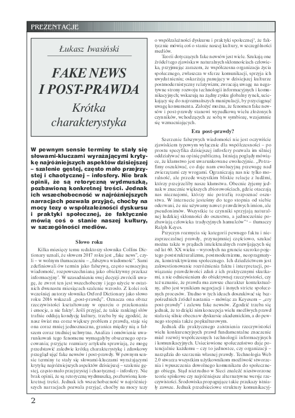 (PDF) Fake news i postprawda. Krótka charakterystyka