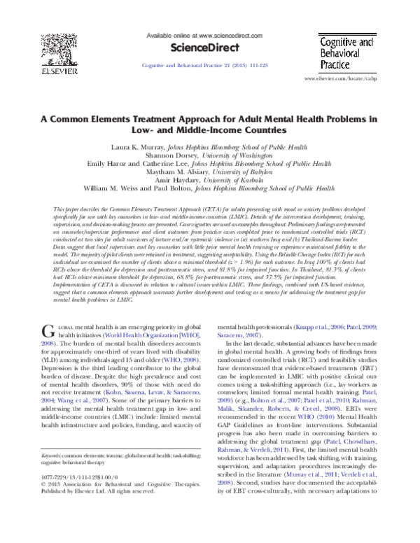 (PDF) A Common Elements Treatment Approach for Adult Mental Health ...