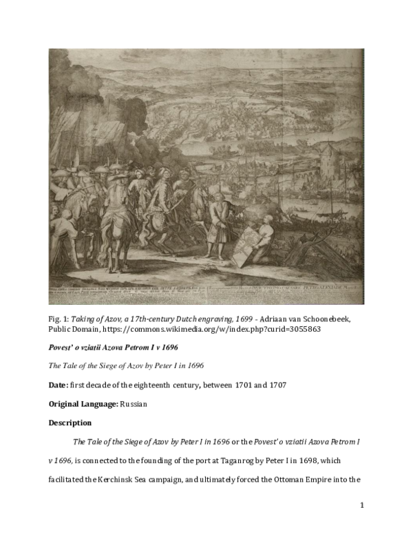 (DOC) The Tale of the Siege of Azov by Peter I in 1696 (Povest’ o ...