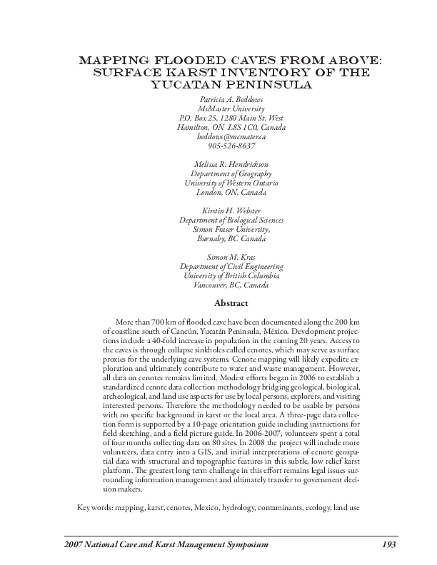 (PDF) MAPPING FLOODED CAVES FROM ABOVE: SURFACE KARST INVENTORY OF THE ...