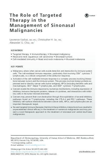 (PDF) The Role of Targeted Therapy in the Management of Sinonasal Malignancies