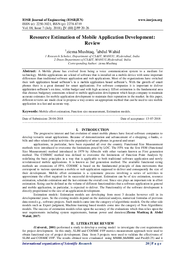 (PDF) Resource Estimation of Mobile Application Development: Review