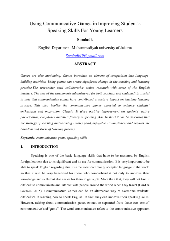 (DOC) Using Communicative Games in Improving Student's Speaking Skills For Young Learners