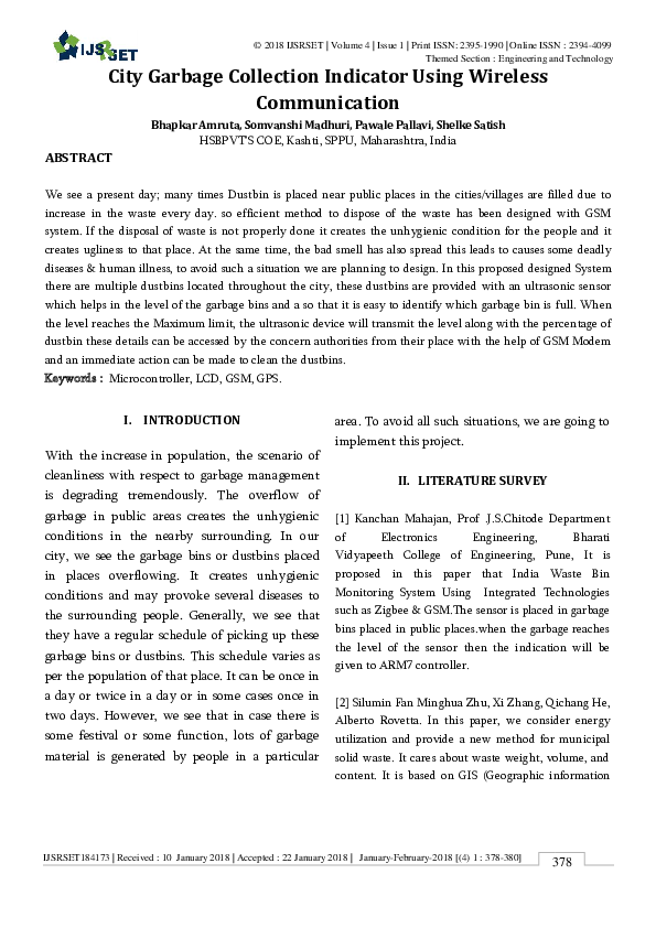 Pdf City Garbage Collection Indicator Using Wireless Communication