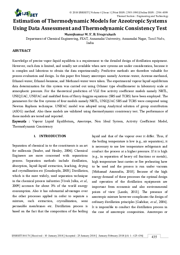 (PDF) Estimation of Thermodynamic Models for Azeotropic Systems Using ...