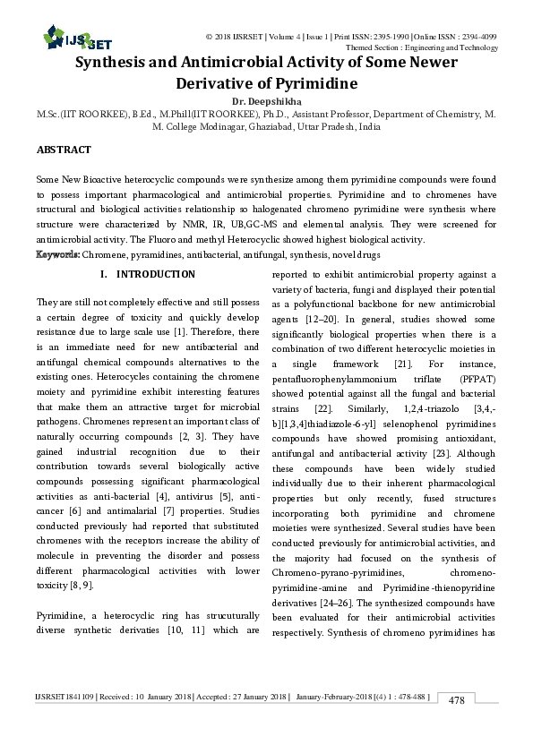 (PDF) Synthesis and Antimicrobial Activity of Some Newer Derivative of Pyrimidine